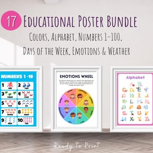 Educational Poster Bundle – Colors, Alphabet, Numbers 1–100, Days of ...
