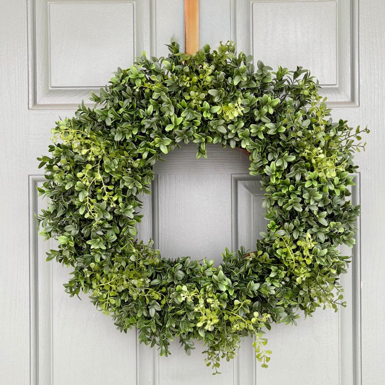 20 Inch Faux Realistic Boxwood Greenery Wreath | Full Greenery Front ...