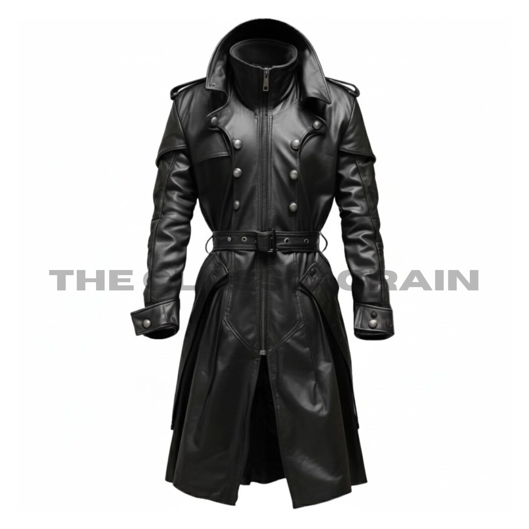 Men Victorian Military Jacket Black, Handmade Leather Trench Coat Goth ...