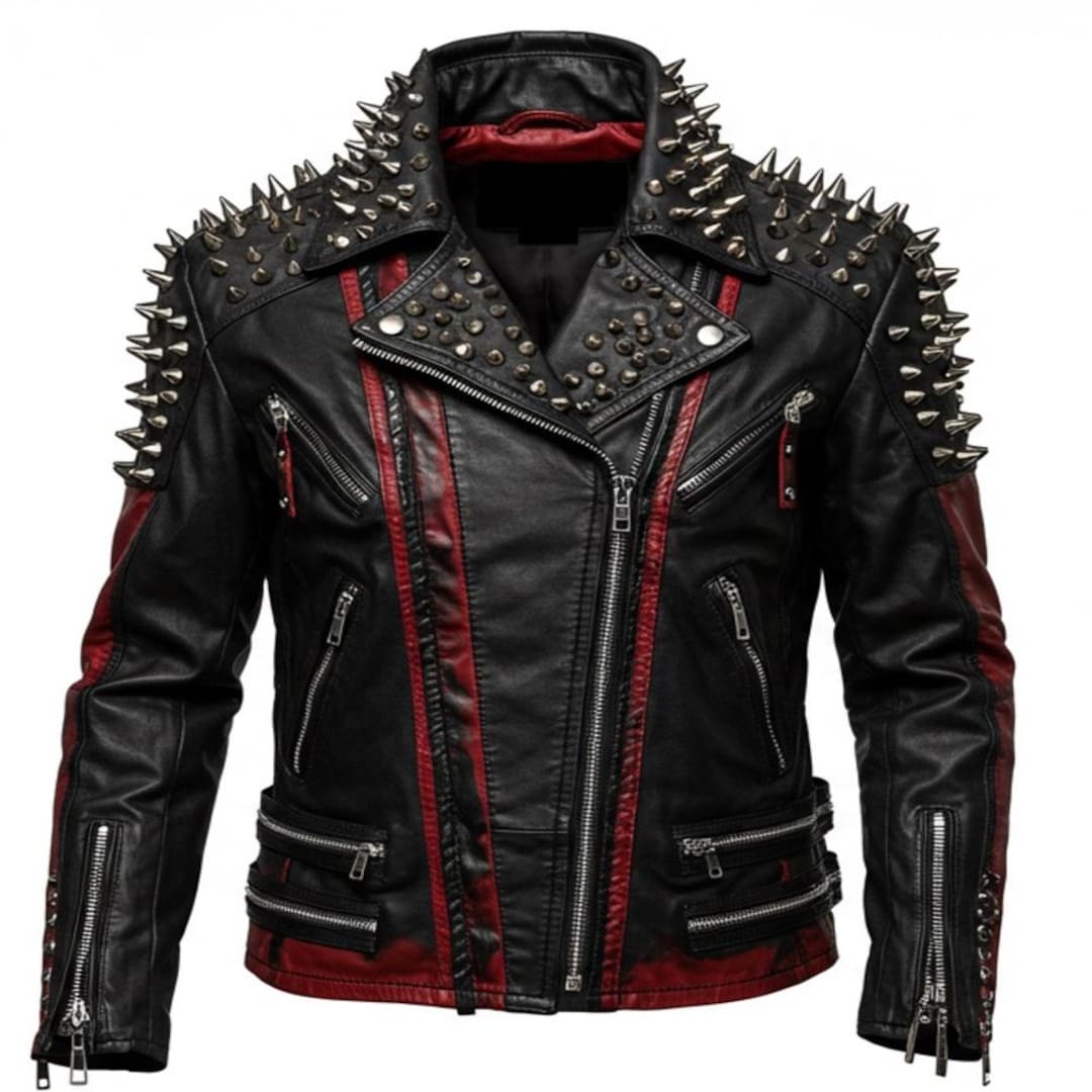 Men’s Handmade Spiked Leather Jacket – Punk Biker Motorcycle Coat ...