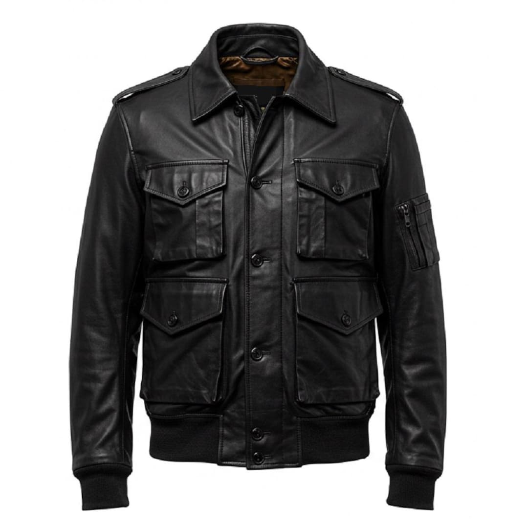 Classic Safari Jacket Men – Handmade Black Leather Field Jacket With ...
