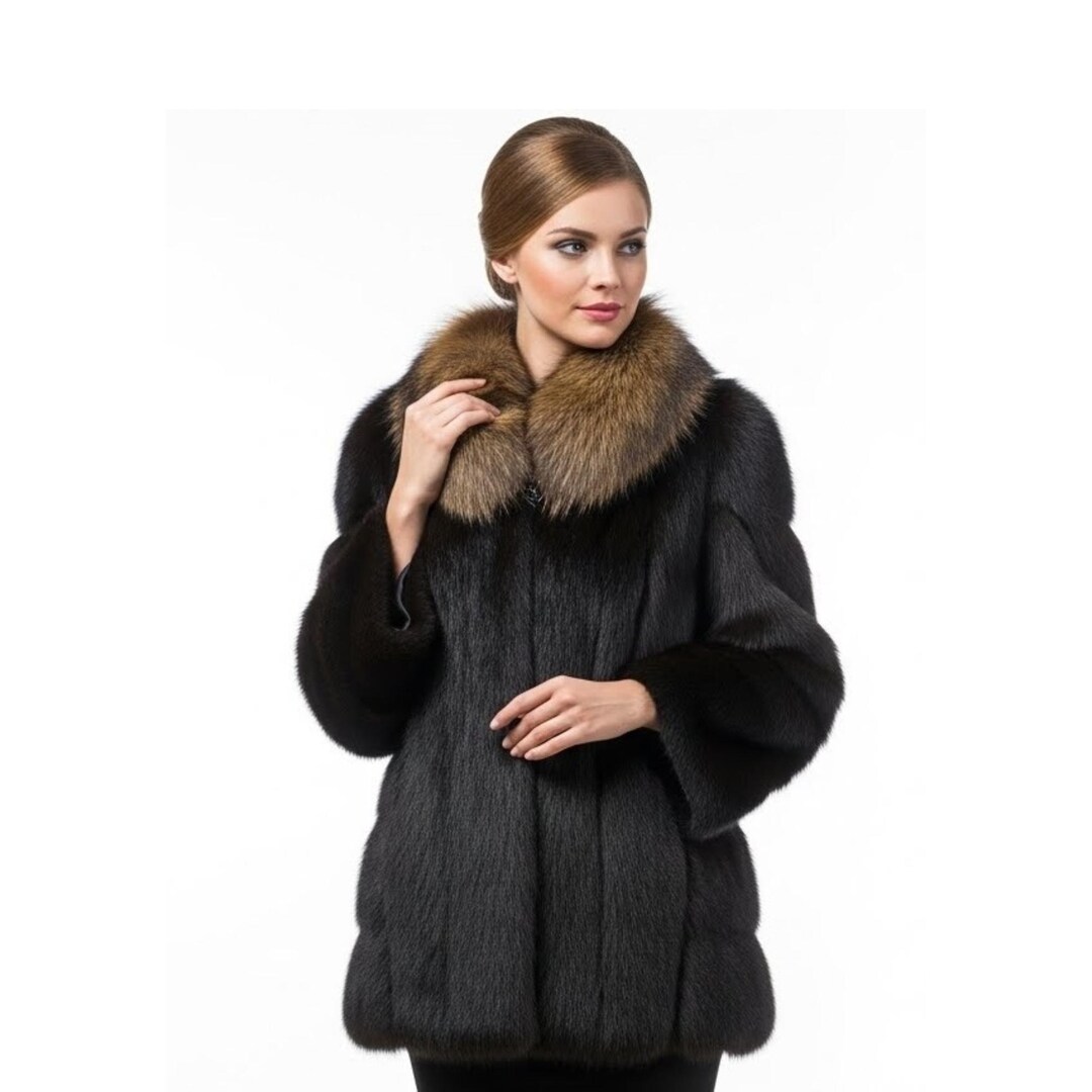 Real Mink Fur Coat With Natural Fox Collar – Elegant Winter Warmth - Etsy