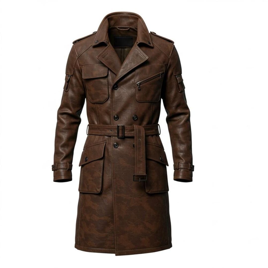 Leather Trench Coat Men Rich Brown – Custom Military Jacket, Handmade ...