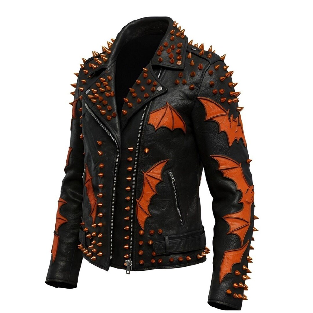 Spiked Leather Jacket – Black Bat Jacket for Men, Handmade Cowhide ...