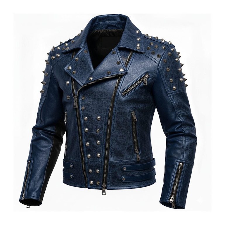 Men’s White Spiked Leather Jacket – Distressed Studded Biker Jacket ...