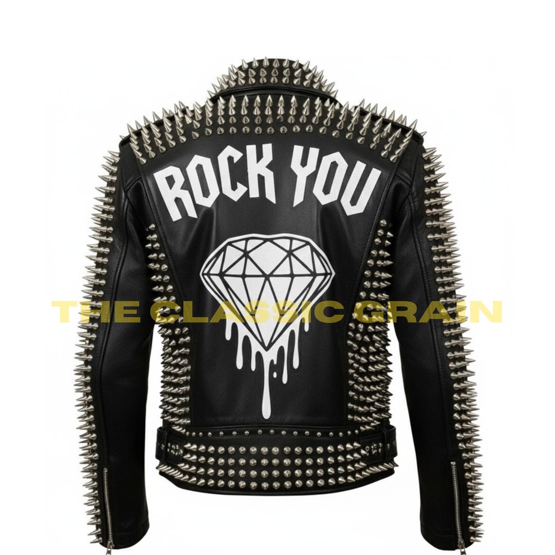 Black Metalhead Jacket Men - Custom Leather Battle Jacket Spiked Punk ...