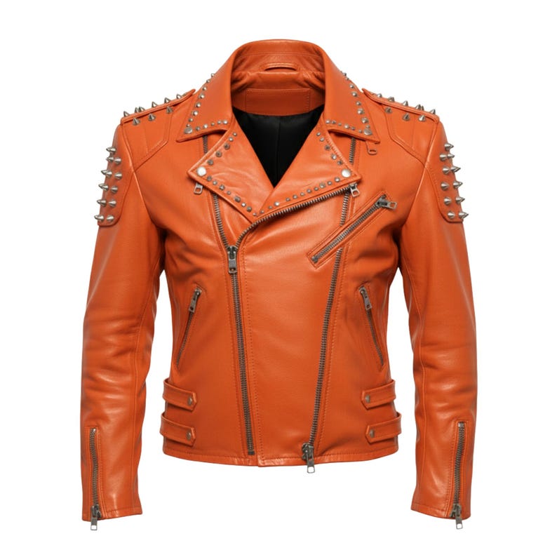 Men’s Black Spiked Leather Jacket – Handmade Asymmetrical Zip Coat ...