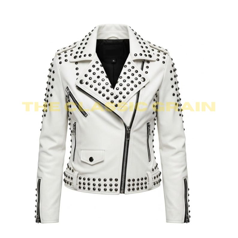 Women’s Handmade White Leather Bat Jacket – Studded Goth Biker Coat ...