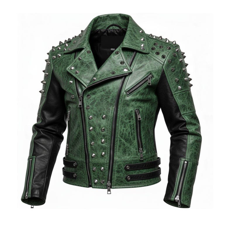 Men’s White Spiked Leather Jacket – Distressed Studded Biker Jacket ...