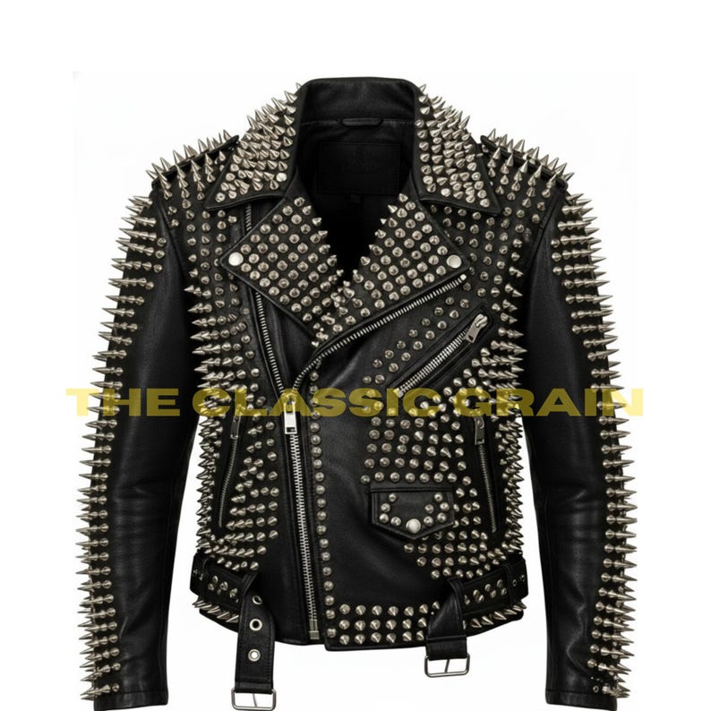 Black Metalhead Jacket Men - Custom Leather Battle Jacket Spiked Punk ...