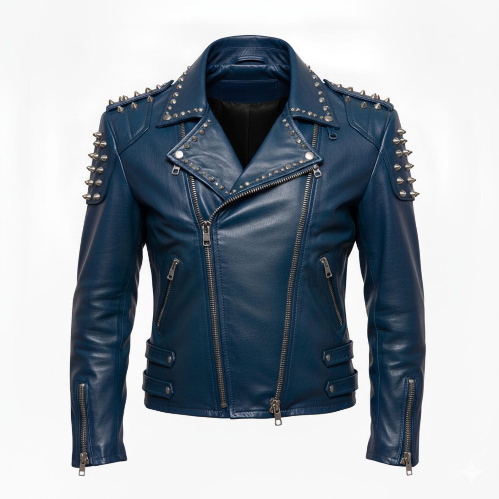 Men’s Black Spiked Leather Jacket – Handmade Asymmetrical Zip Coat ...