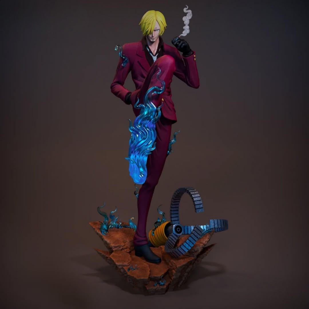 Sanji 3D Printable STL | One Piece | Diable Jambe Blue Flames Diorama ...