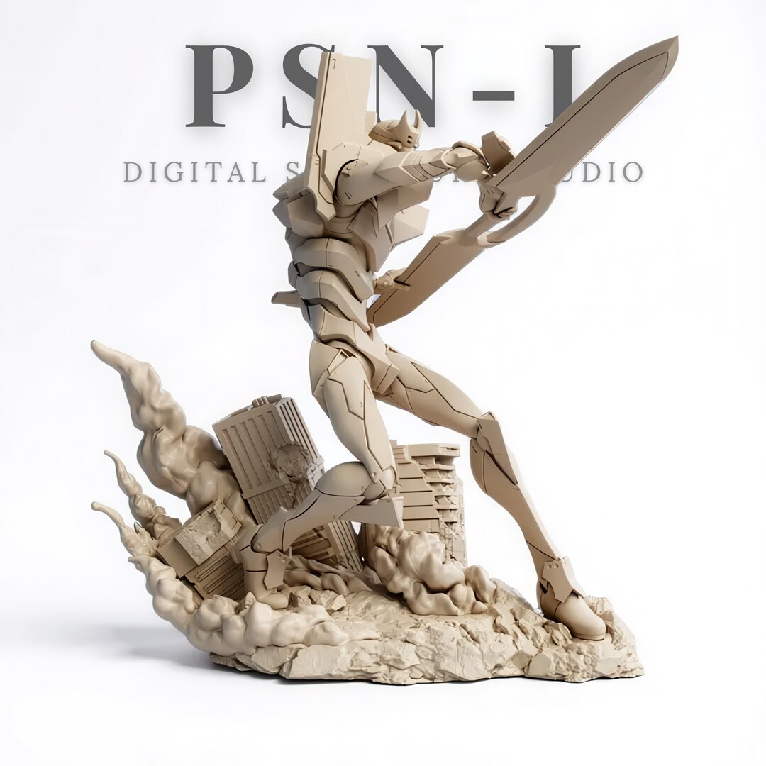 Eva Unit 02 Inspired Mecha Statue STL – Dynamic Battle Pose Figure ...
