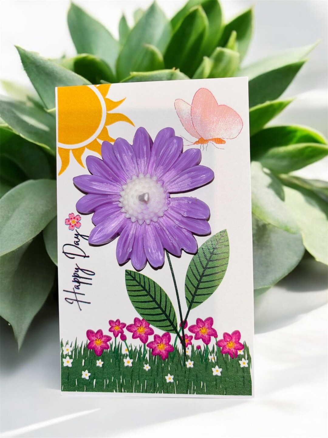 Printable Candle Flower Card-happy Day - Etsy