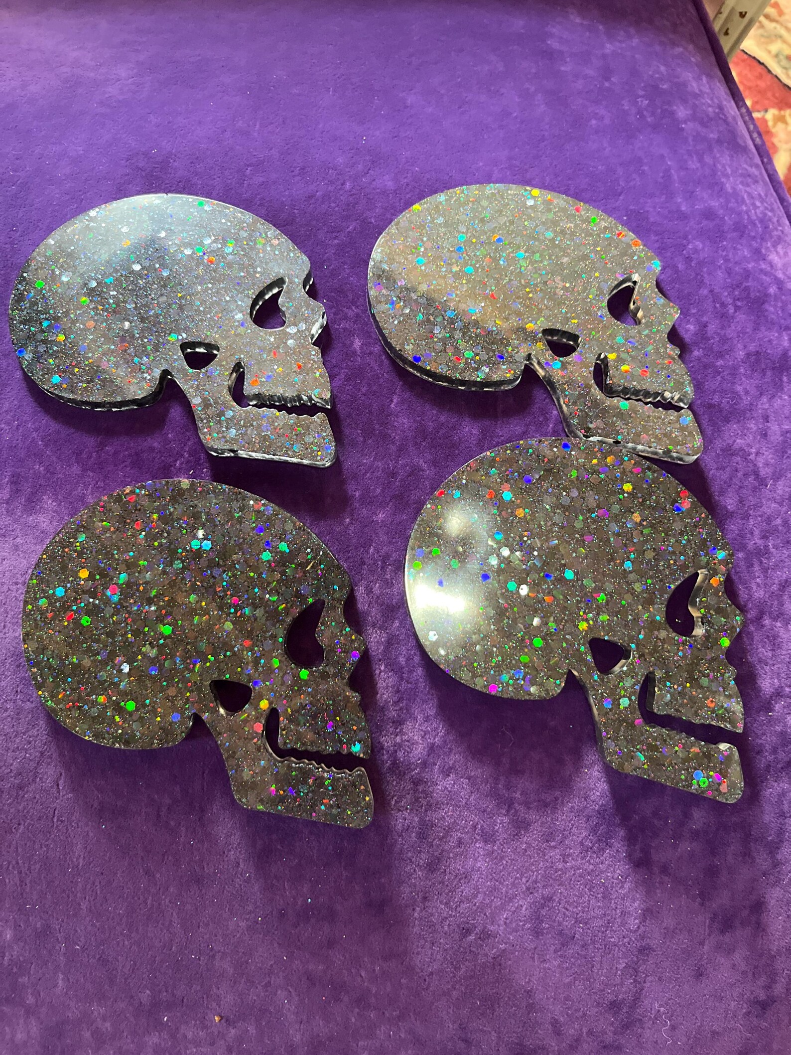 Gothic Resin Holographic Black Glitter Skull Coaster Set of 4 Perfect ...