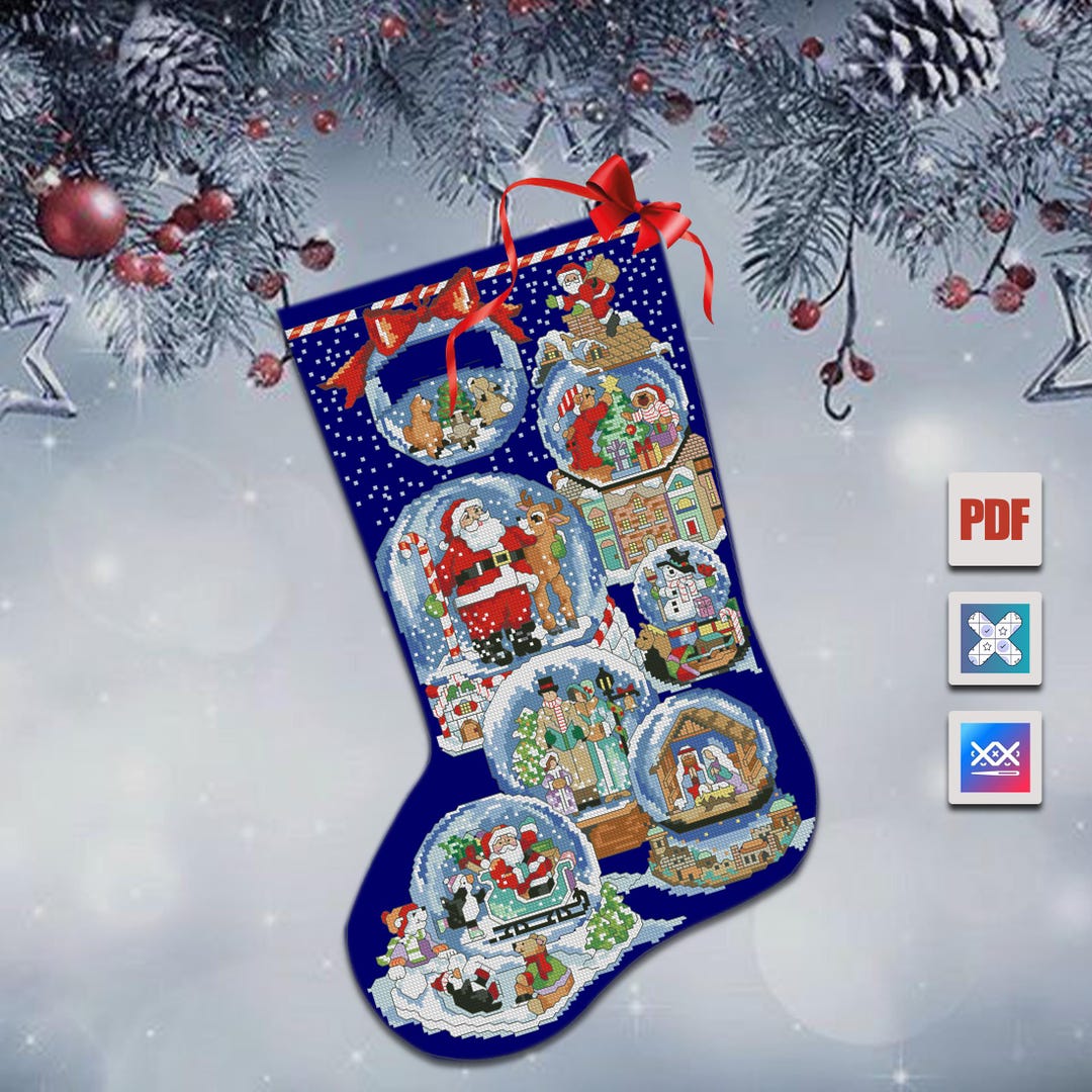 Christmas Snow Globe Stocking Sampler | PDF + Pattern Keeper + SAGA - Etsy