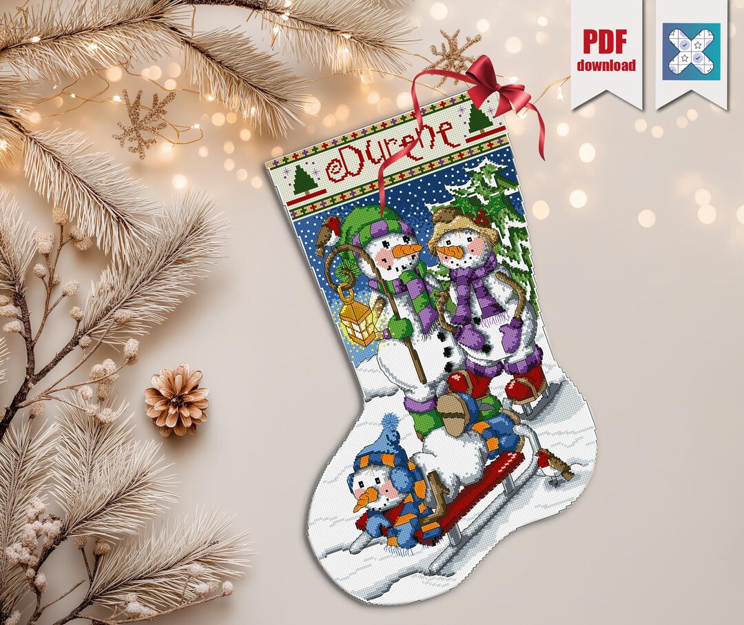 Ice Skating Snowmen Christmas Stocking Pattern | Winter Decor| PDF ...