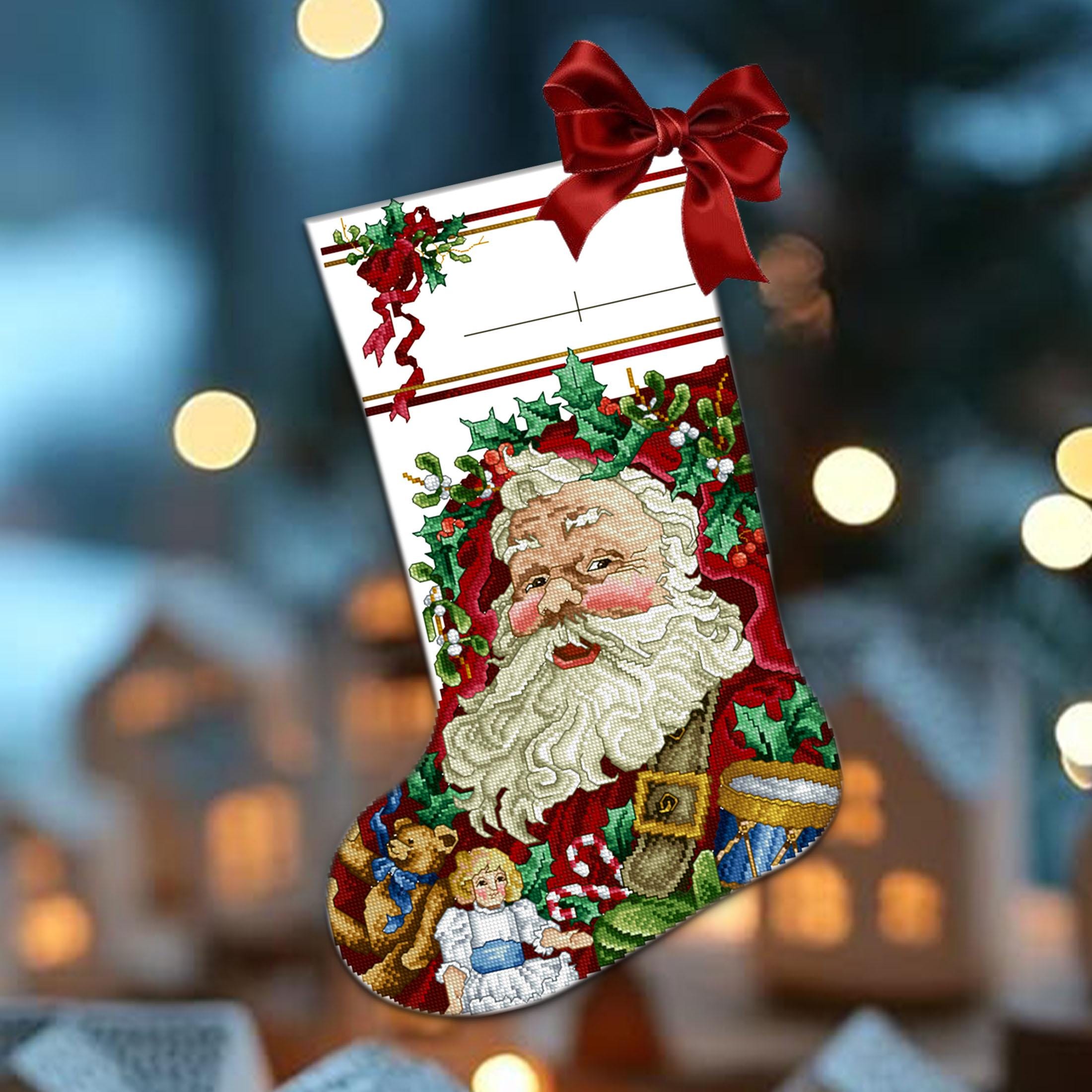 Santa Claus Christmas Stocking Cross Stitch Pattern: Holiday Embroidery ...