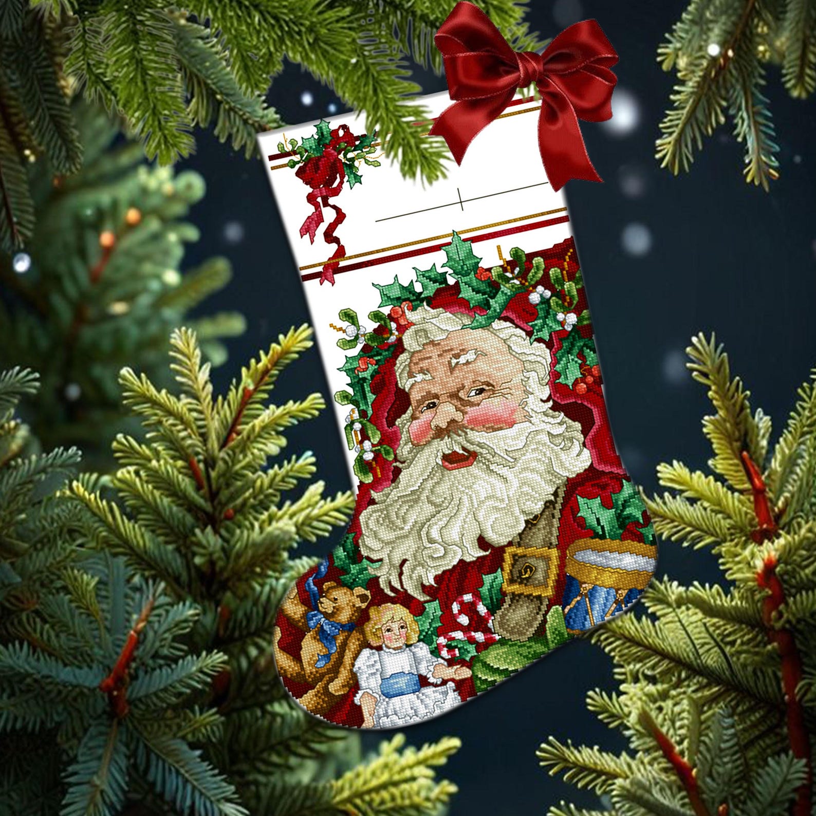 Santa Claus Christmas Stocking Cross Stitch Pattern: Holiday Embroidery ...
