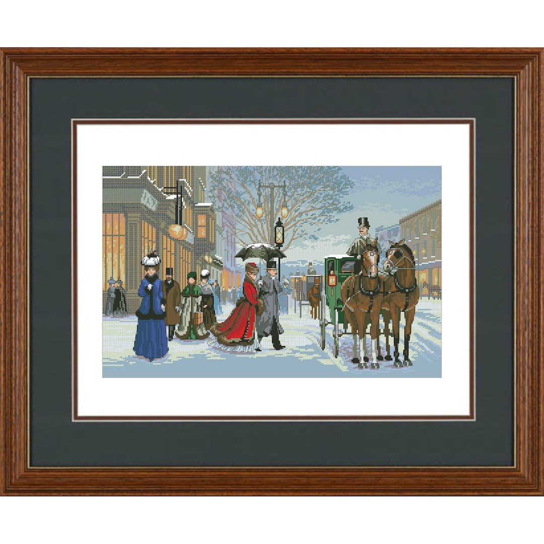Victorian Cross Stitch Pattern - Elegant Winter Walk of an Old Era ...