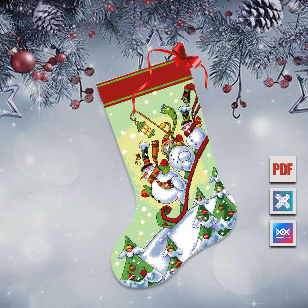 Sledding Snowmen Christmas Stocking Pattern | Winter Decor |PDF ...