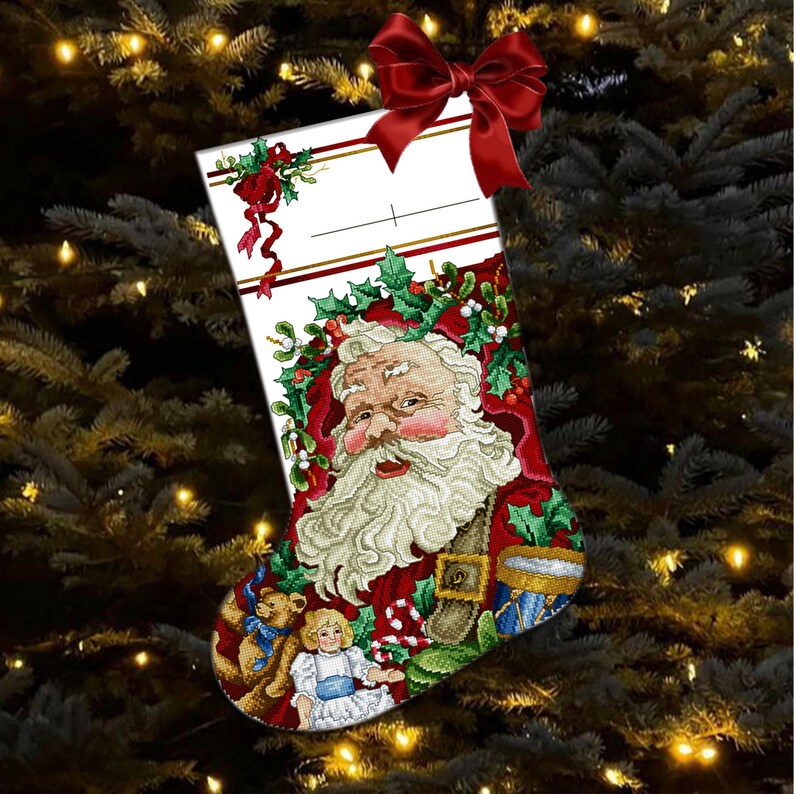 Santa Claus Christmas Stocking Cross Stitch Pattern: Holiday Embroidery ...