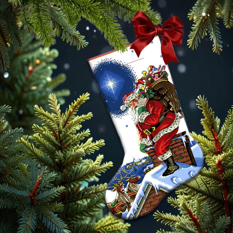 Santa With Gifts Cross Stitch Pattern - Christmas Stocking Embroidery ...