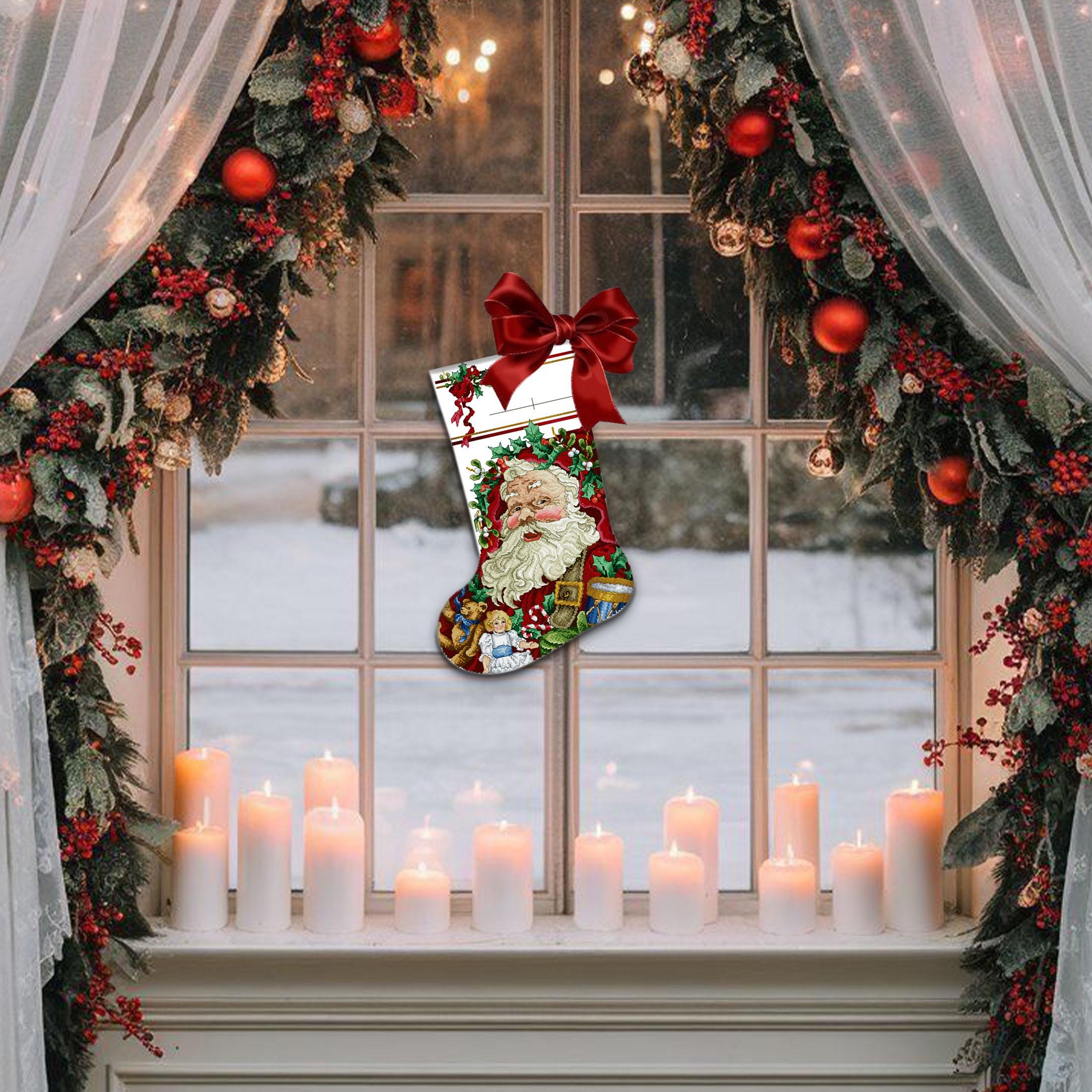 Santa Claus Christmas Stocking Cross Stitch Pattern: Holiday Embroidery ...