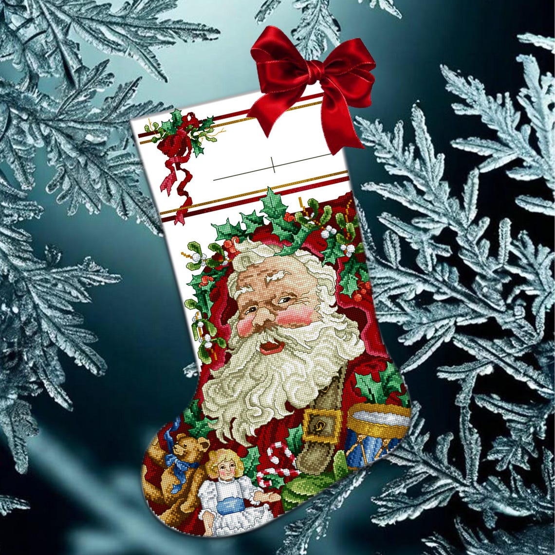 Santa Claus Christmas Stocking Cross Stitch Pattern: Holiday Embroidery ...