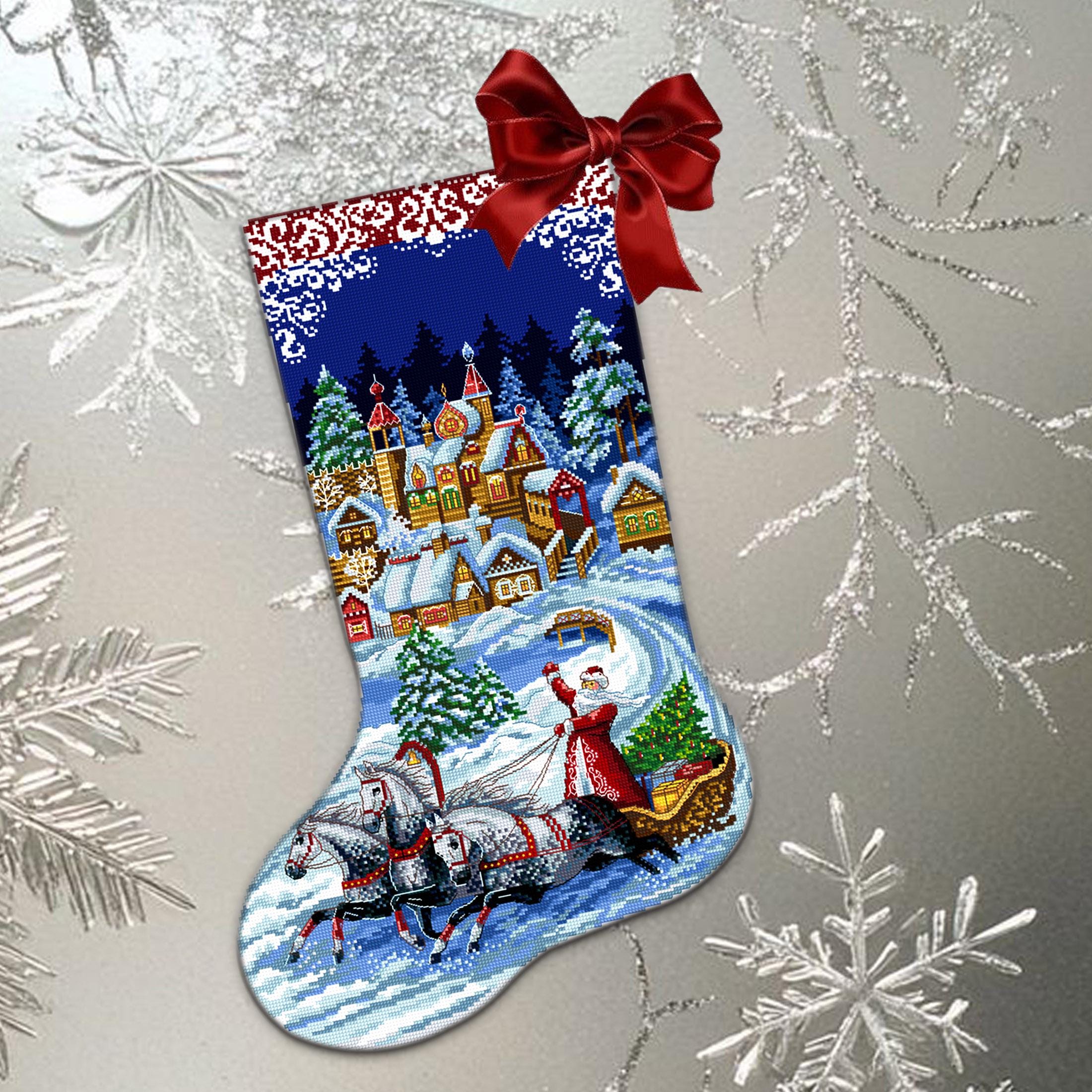 Cross-stitch Pattern: Christmas Stocking "santa is in a Hurry." Instant ...