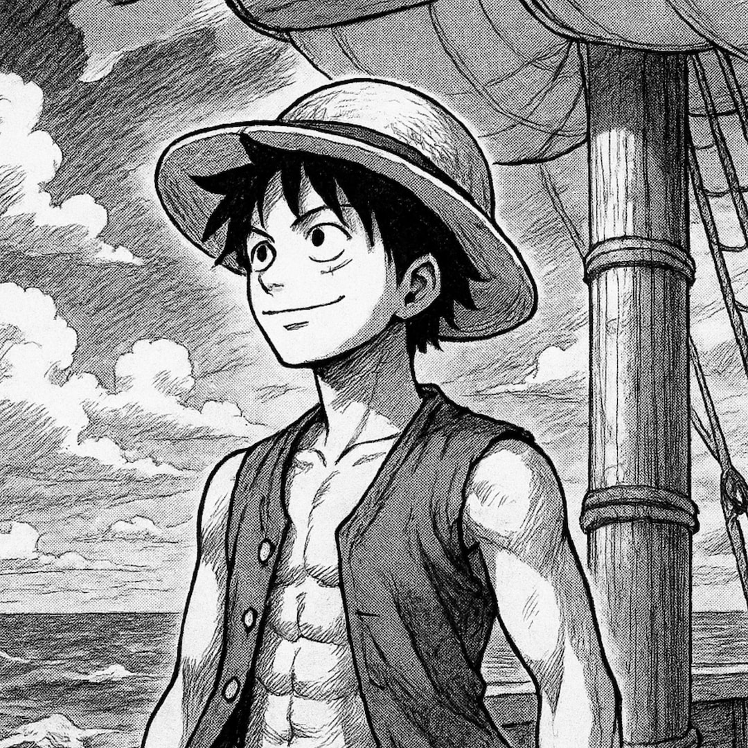 Monkey D. Luffy Digital Art | Manga Style One Piece Print, Anime Wall ...