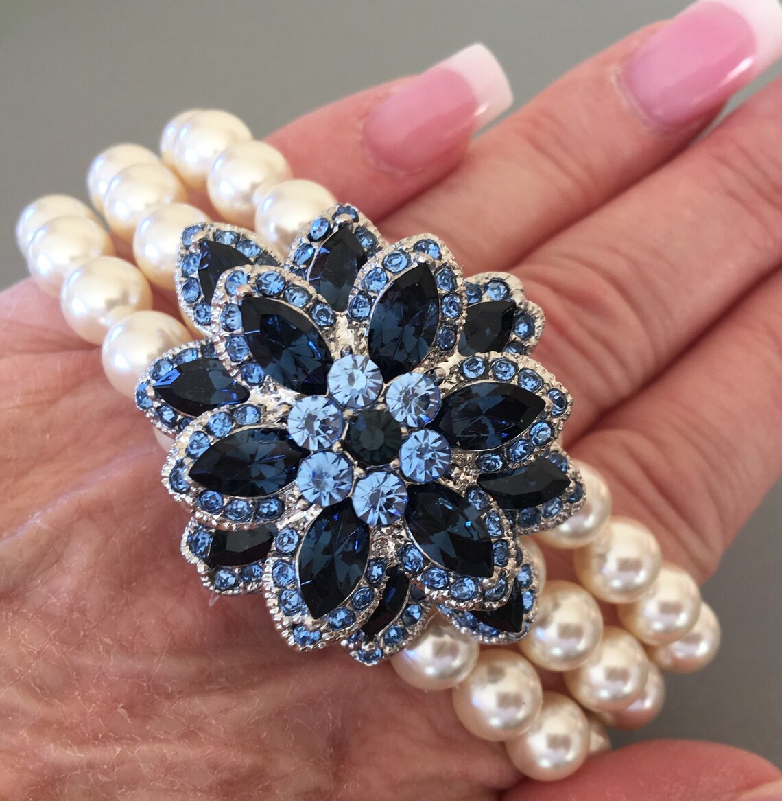 Navy Blue Brooch Rhinestone With Small Light Sapphire Blue - Etsy