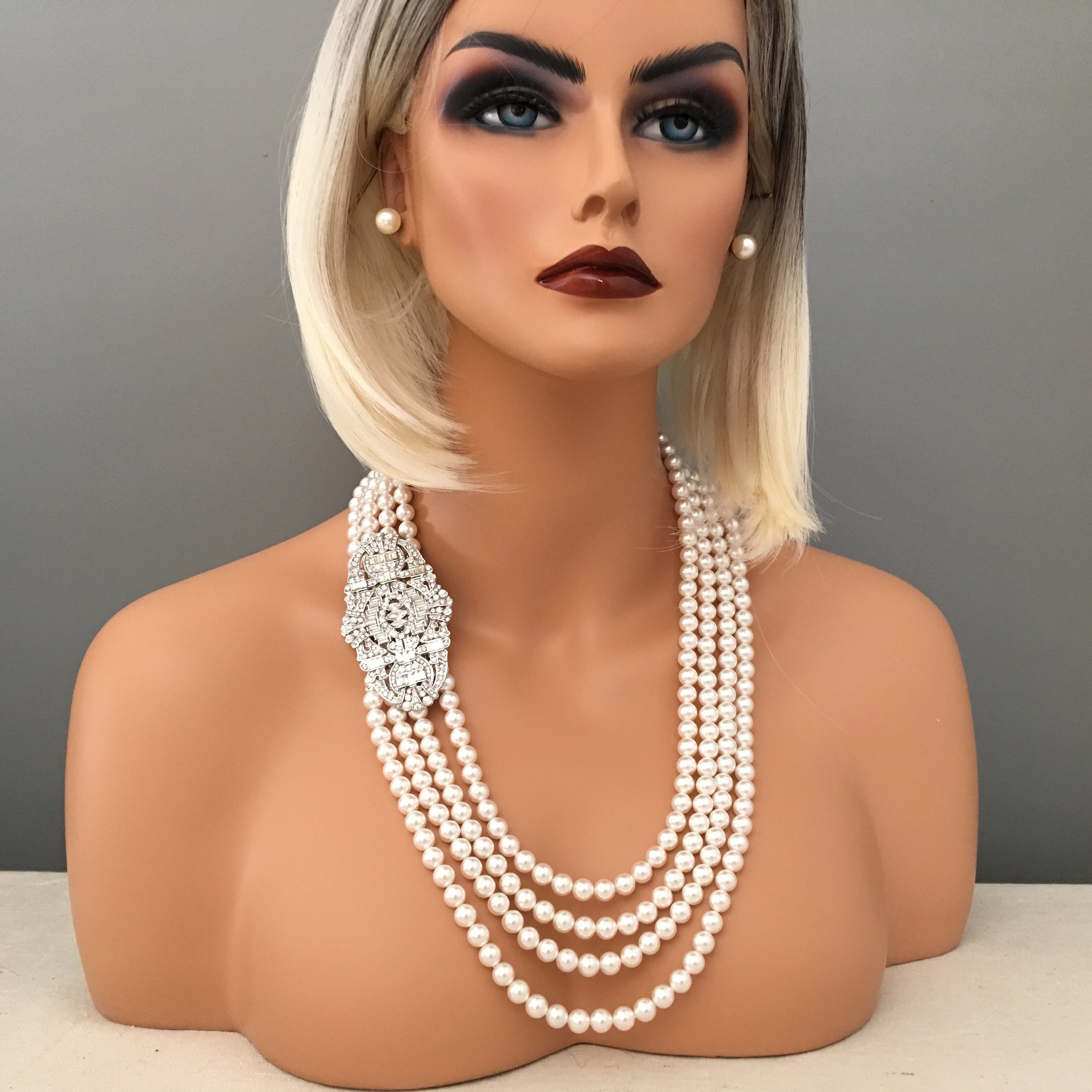 Long Flapper Pearl Necklace Great Gatsby with Backdrop and Art | Etsy