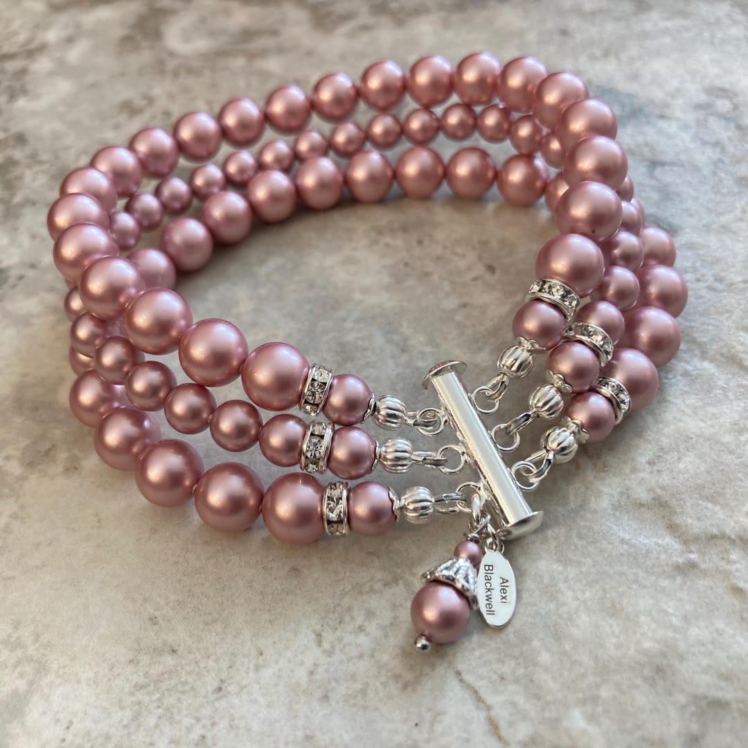 Mauve Pearl Bracelet Swarovski Crystal Pearls in Powder Rose Pink Dusty ...