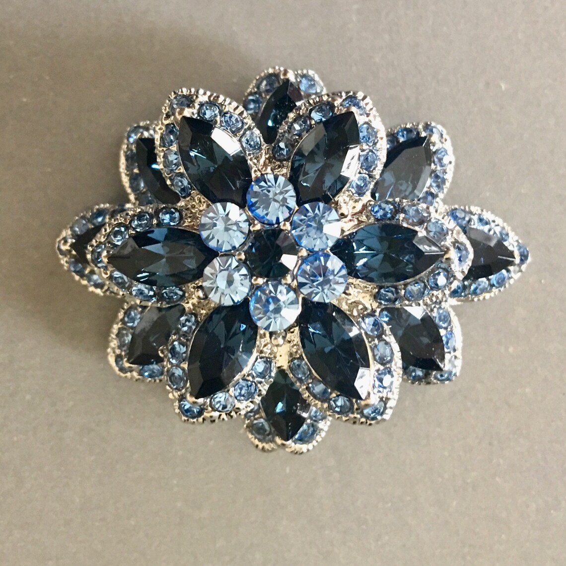Navy Blue Brooch Rhinestone With Small Light Sapphire Blue - Etsy