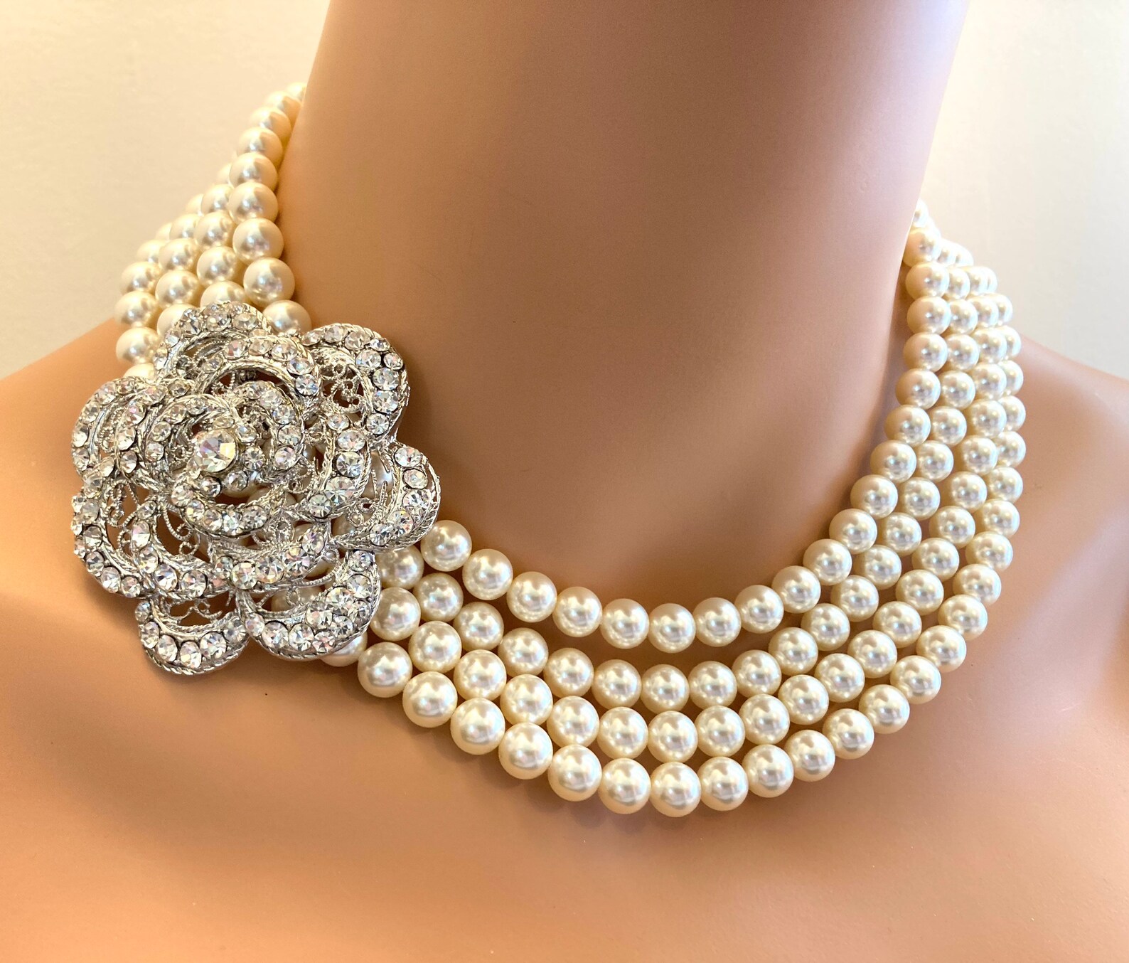Pearl Necklace Set With Brooch and Earrings Wedding Jewelry Set Multi ...