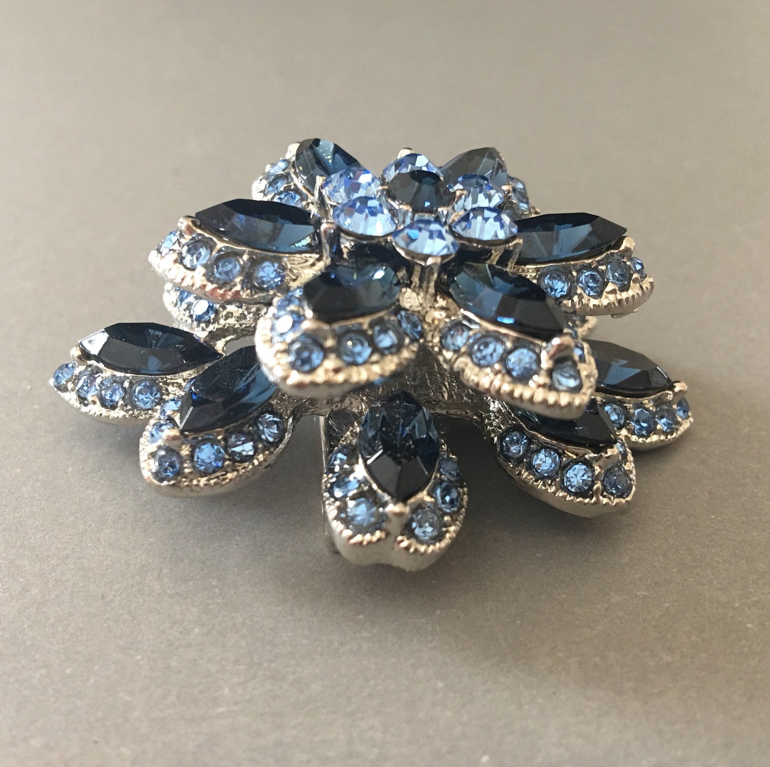 Navy Blue Brooch Rhinestone With Small Light Sapphire Blue - Etsy