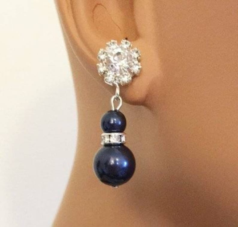 Navy Blue Pearl Necklace With Brooch and Earrings Set 4 - Etsy