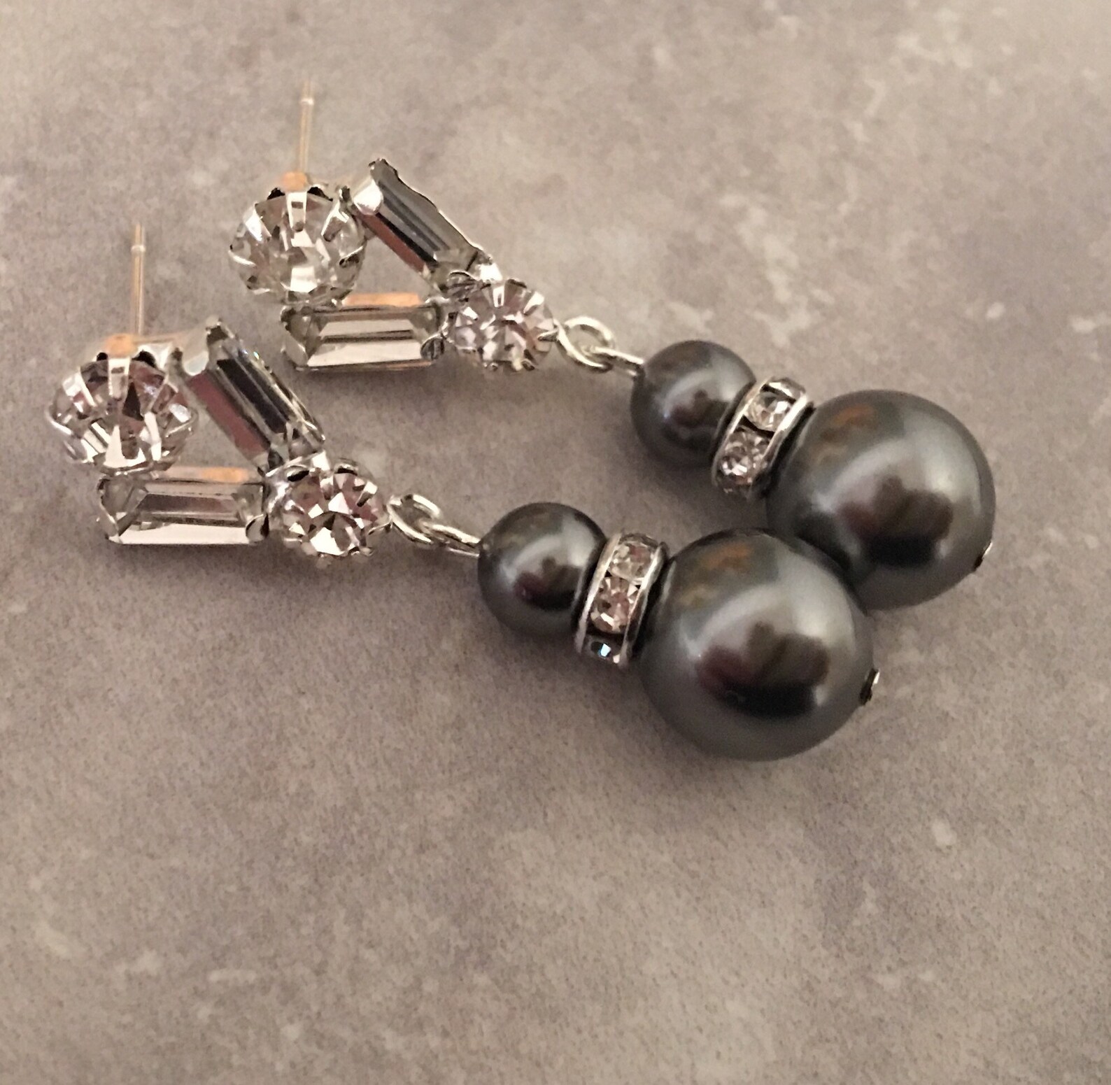 Gray Pearl Necklace Earrings Set 3 Strands Dark Grey Pearls or - Etsy