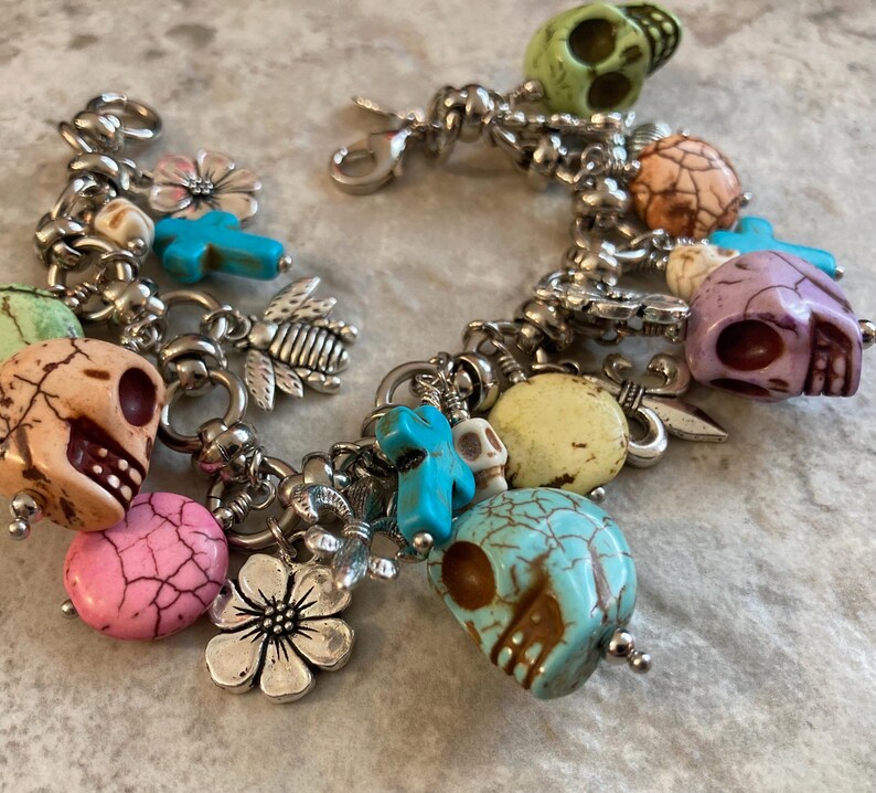 Charm Bracelet Frida Kahlo Silver Charm Bracelets With Sugar Skulls ...