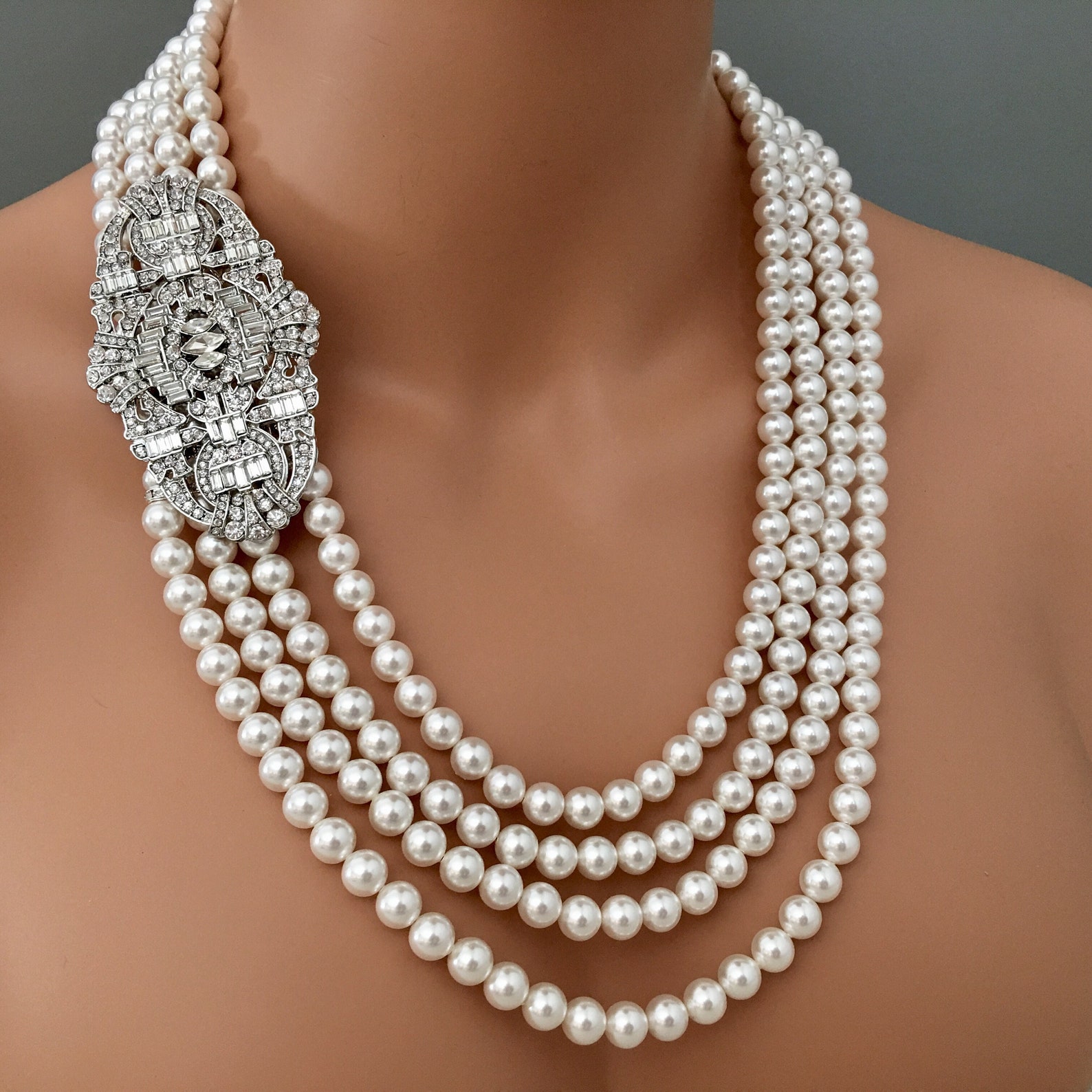 Long Flapper Pearl Necklace Great Gatsby with Backdrop and Art | Etsy