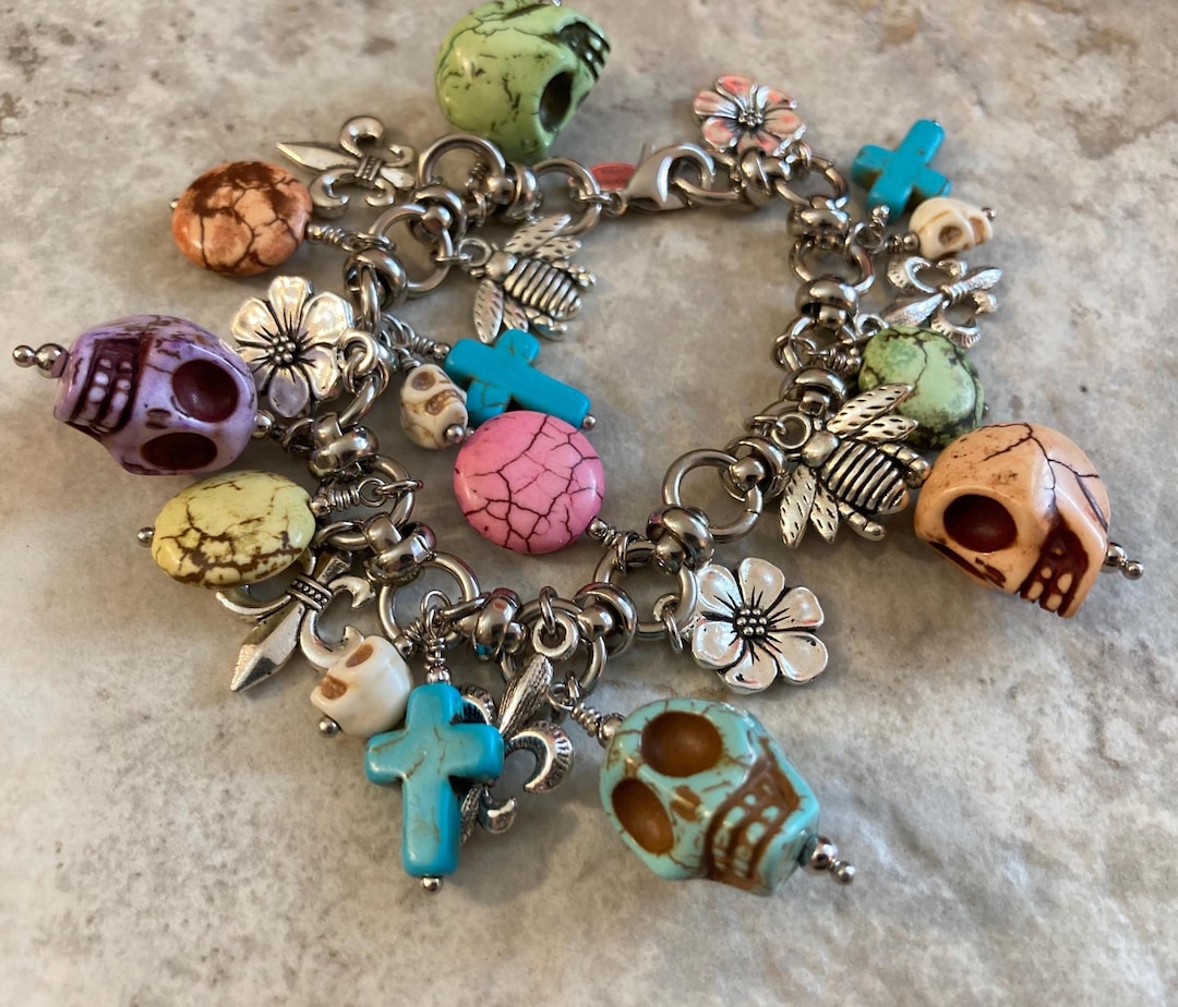 Charm Bracelet Frida Kahlo Silver Charm Bracelets With Sugar Skulls ...