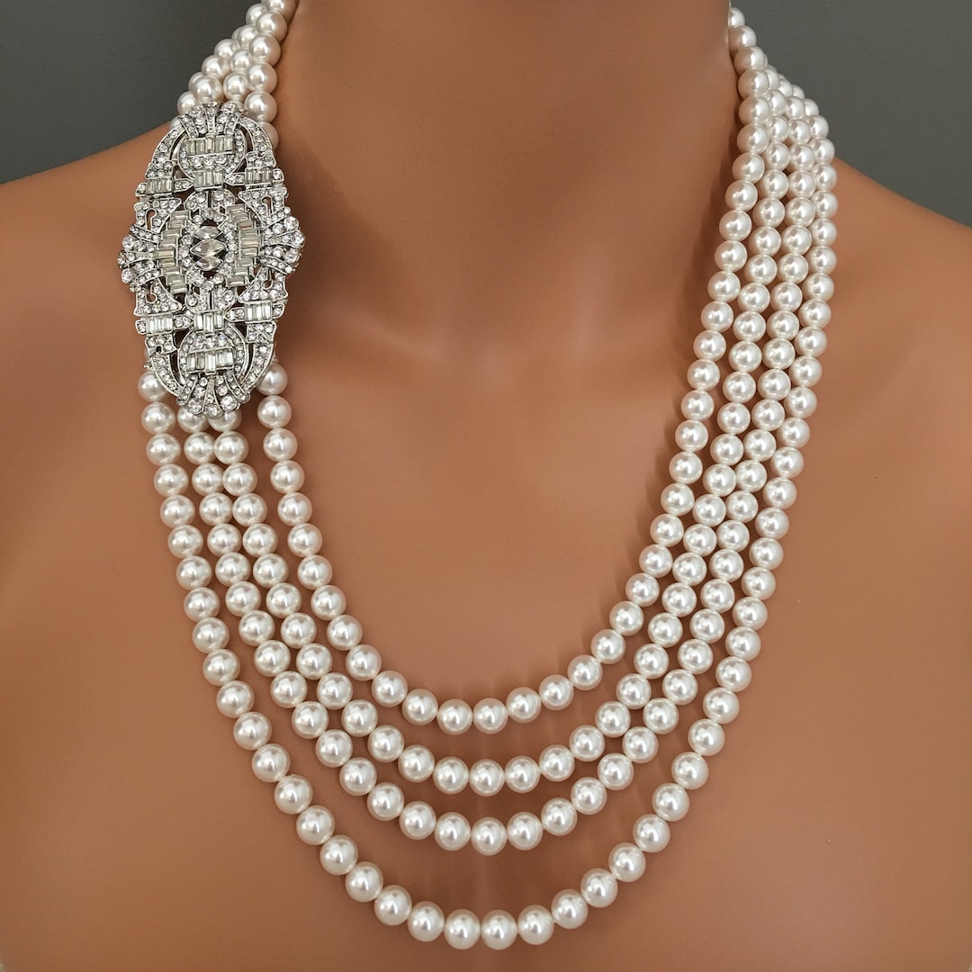 Long Pearl Flapper Necklace Great Gatsby Wedding Necklace With Backdrop ...