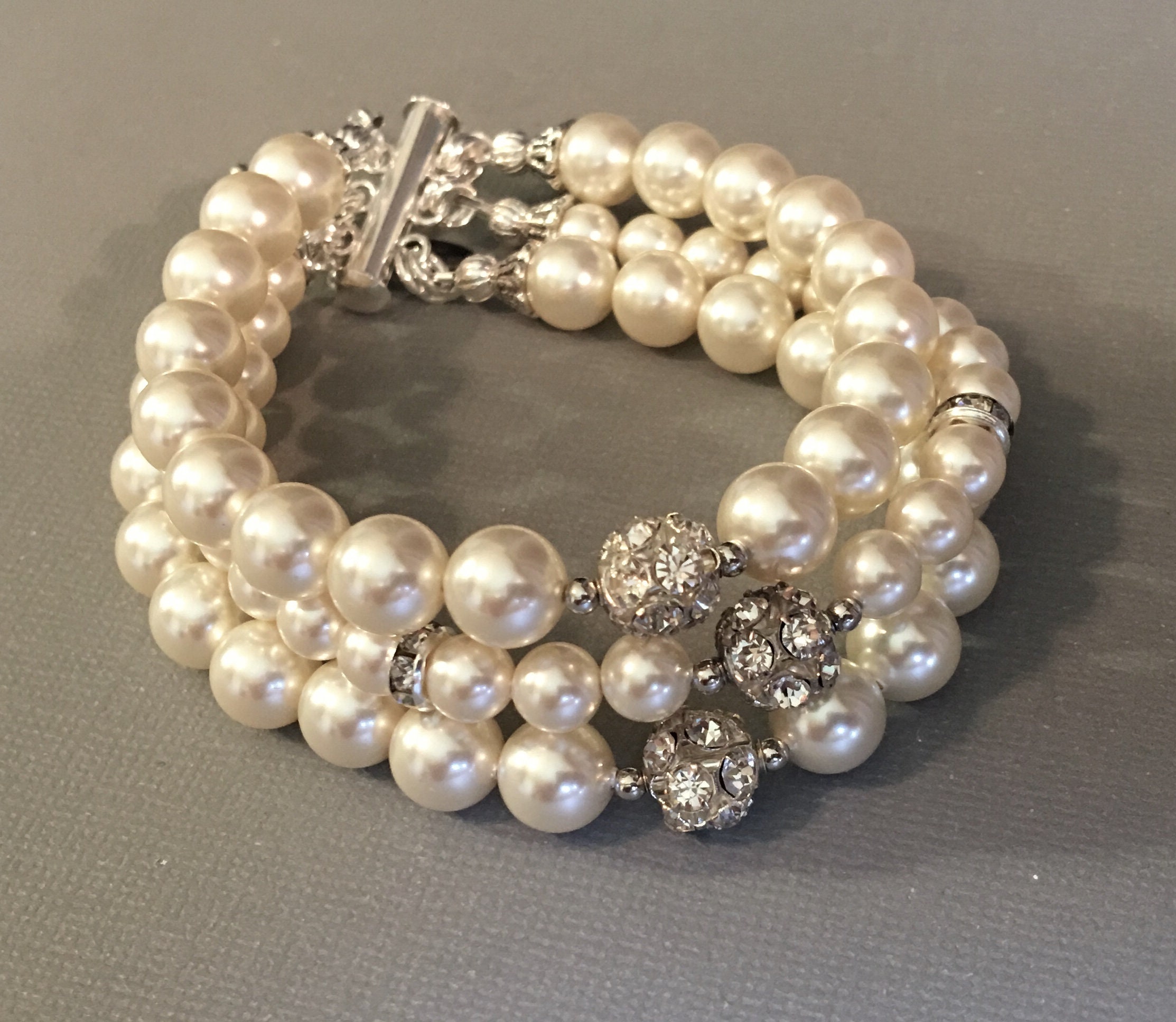 Complete Wedding Jewelry Set Pearl Necklace With Brooch Bracelet and ...
