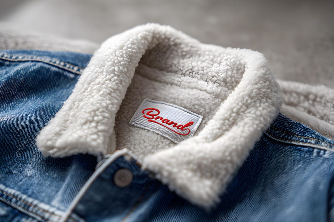 Woven Label Mockup on Denim Jacket | Fleece Collar Apparel Tag PSD ...