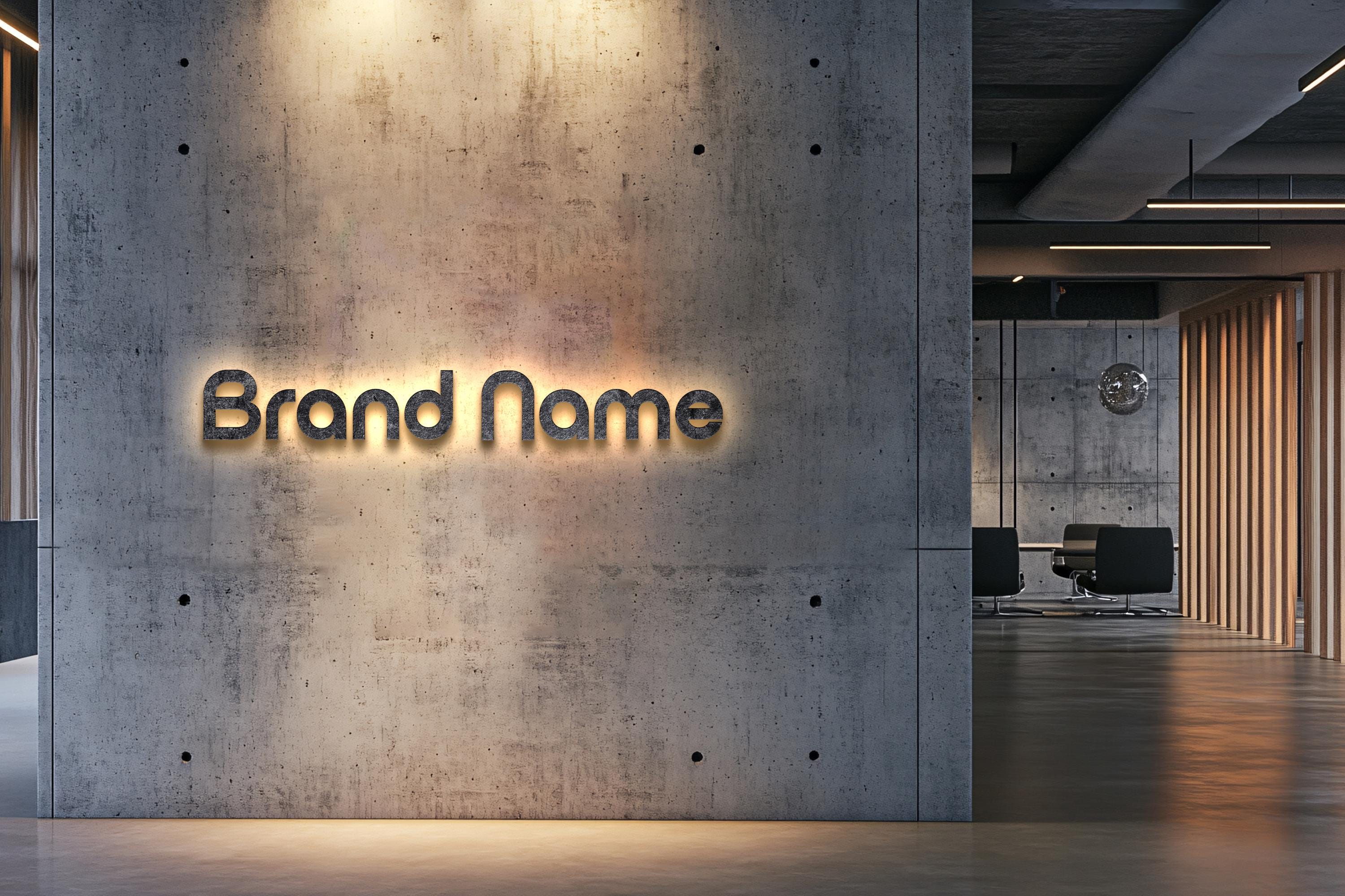 3D Office Wall Logo Mockup | Realistic Corporate Signage PSD | Concrete ...