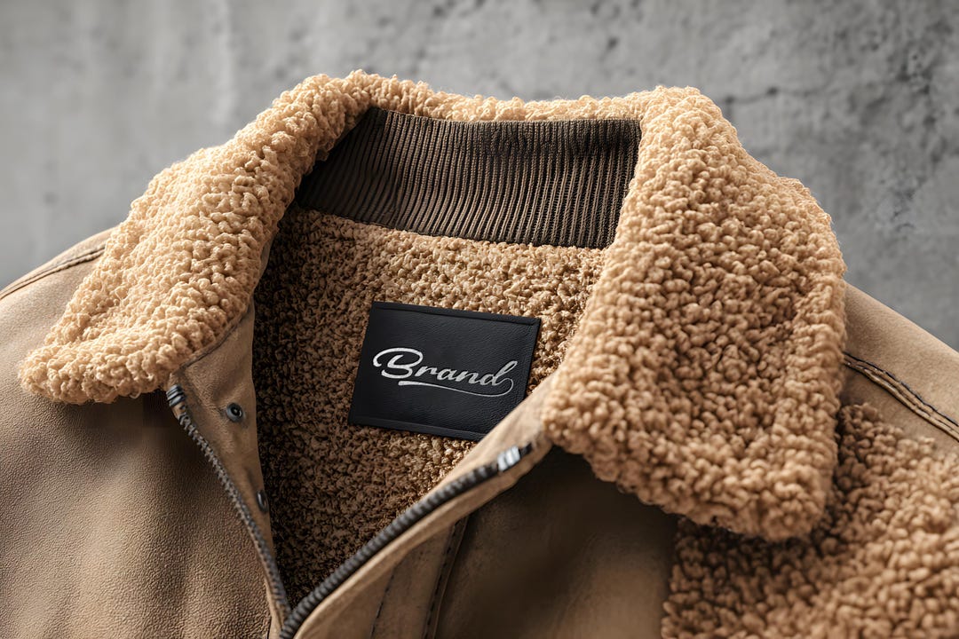 Leather Jacket Label Mockup | Shearling Collar Apparel Tag PSD ...