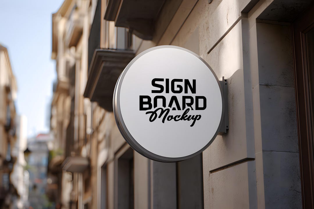Round Wall Sign Mockup | Circular Shop Signboard PSD | Outdoor Logo ...