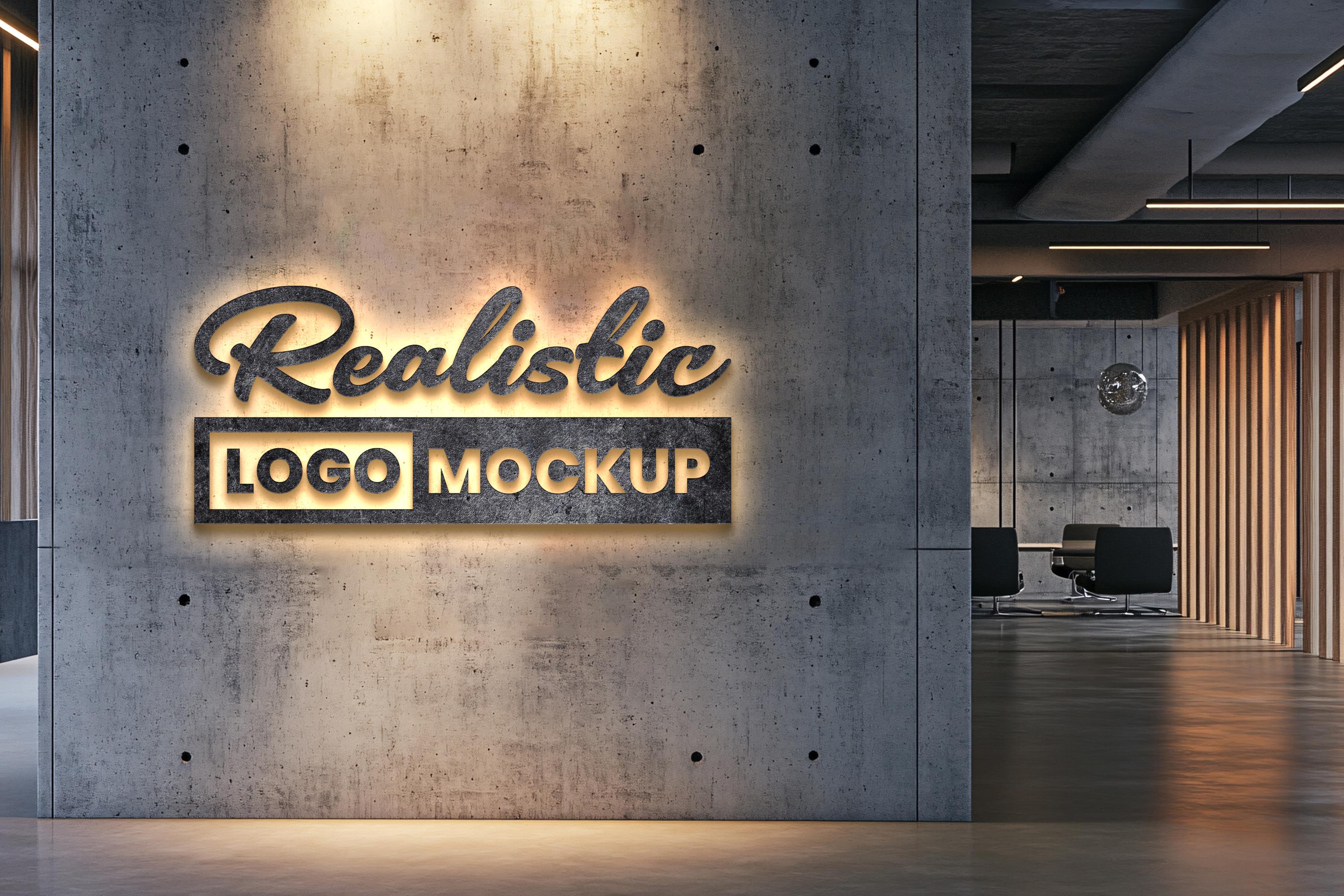 3D Office Wall Logo Mockup | Realistic Corporate Signage PSD | Concrete ...