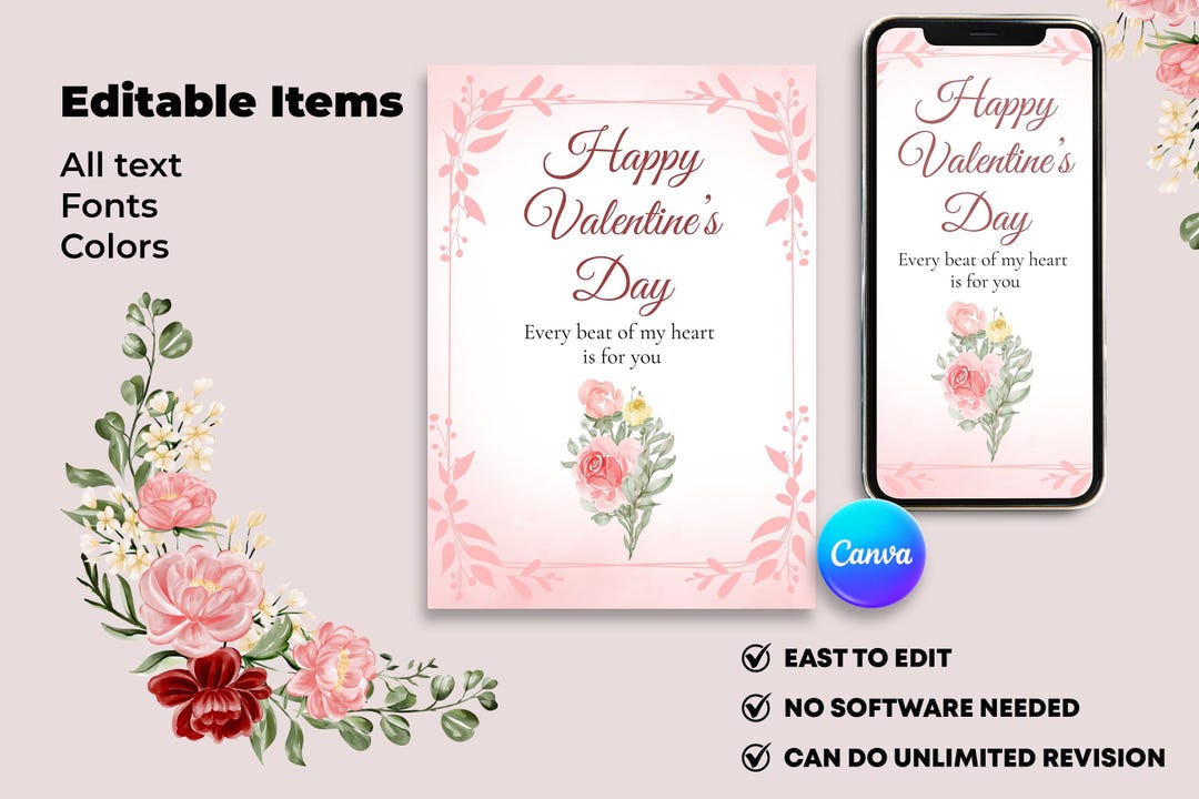 Editable Valentine’s Day Card for Her | Printable Valentine Card ...